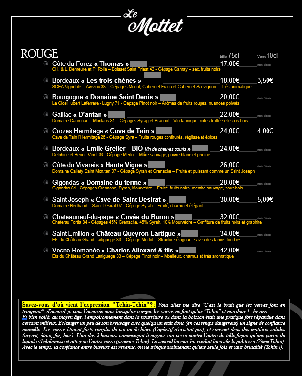 La Carte des Vins – Restaurant Le Mottet